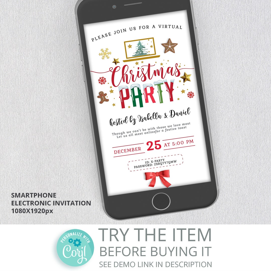 Editable Virtual Christmas Party Invitations Instant Download, Zoom ...