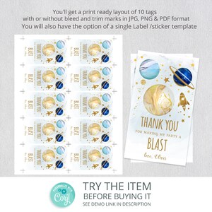 Editable Outer Space Favor Tags. Space Birthday Thank You Tags, Trip ...