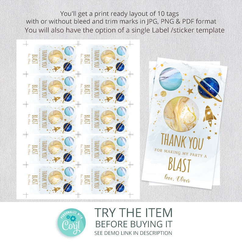 Editable Outer Space Favor Tags. Space Birthday Thank You - Etsy