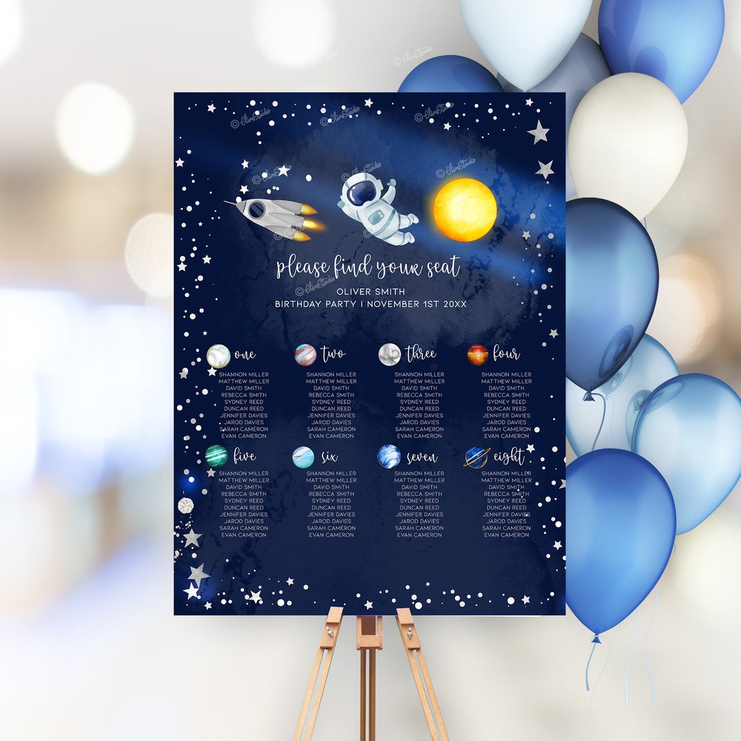 Editable Space Birthday Seating Chart Sign Outer Space Birthday Sign ...