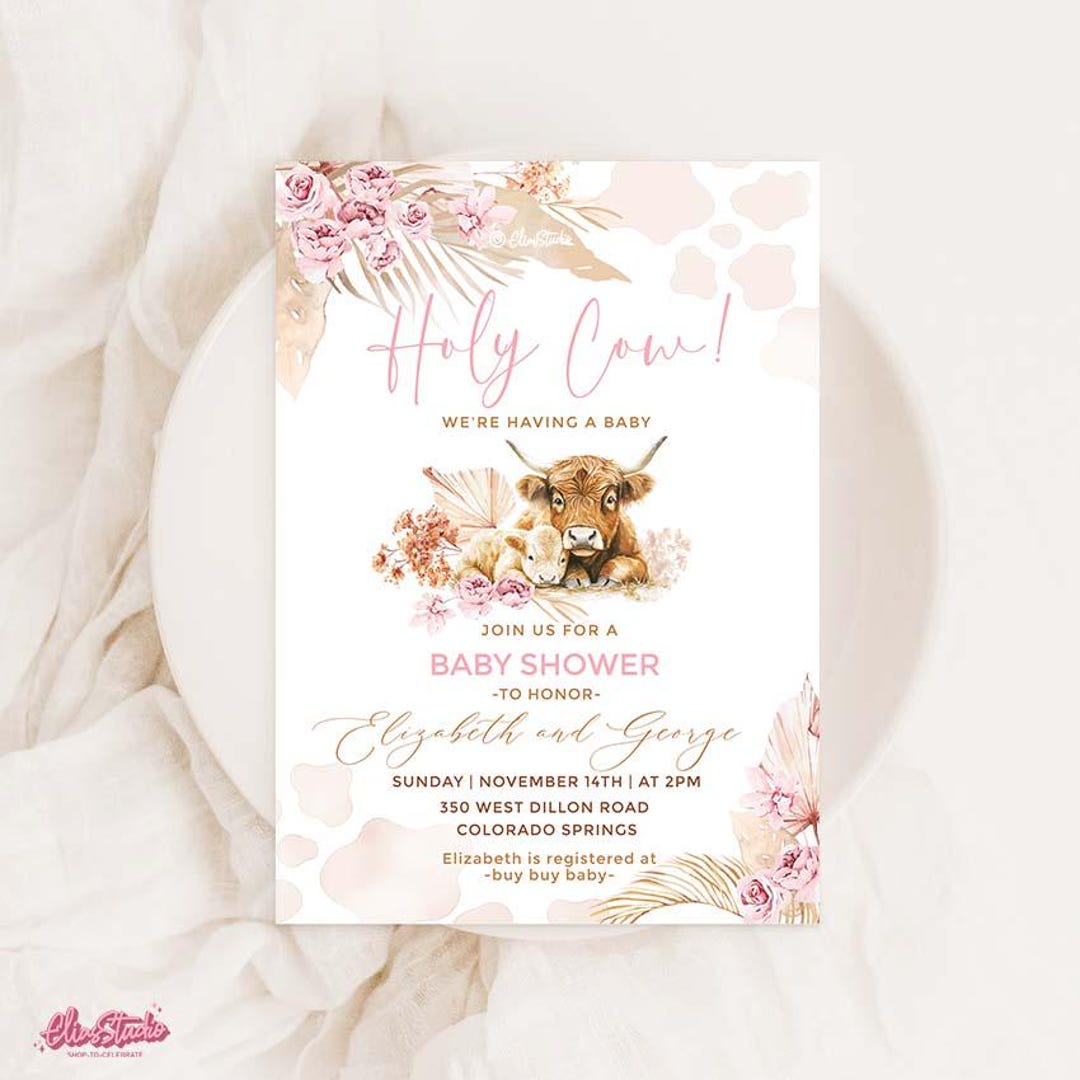 Highland Cow Baby Shower Invitation, Holy Cow Baby Shower Invite, Farm ...