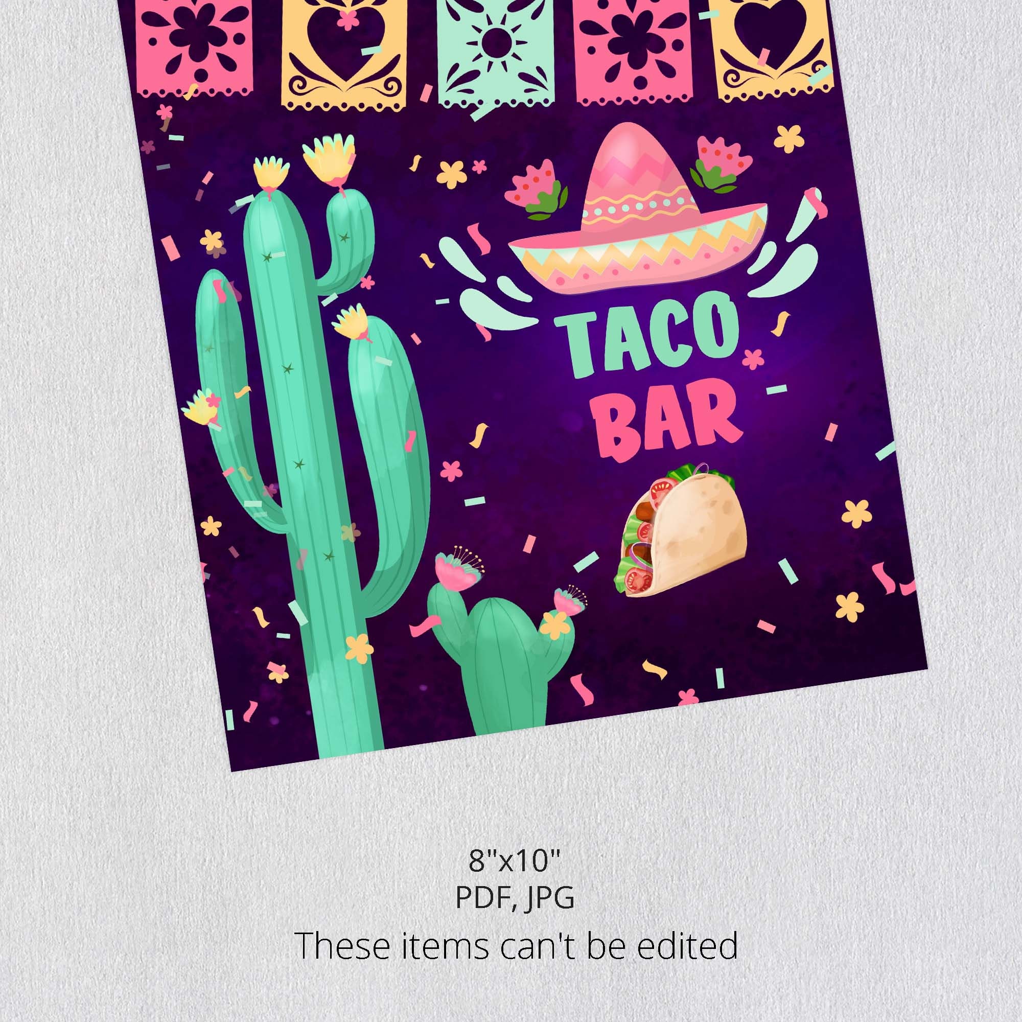 Taco Bar Sign Fiesta Theme Party Sign Pintable Taco Twosday - Etsy