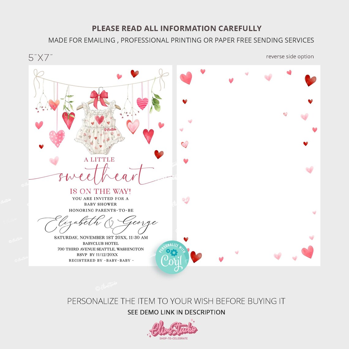 Valentines Baby Shower Bundle, Hearts Baby Shower Invitation, Little ...