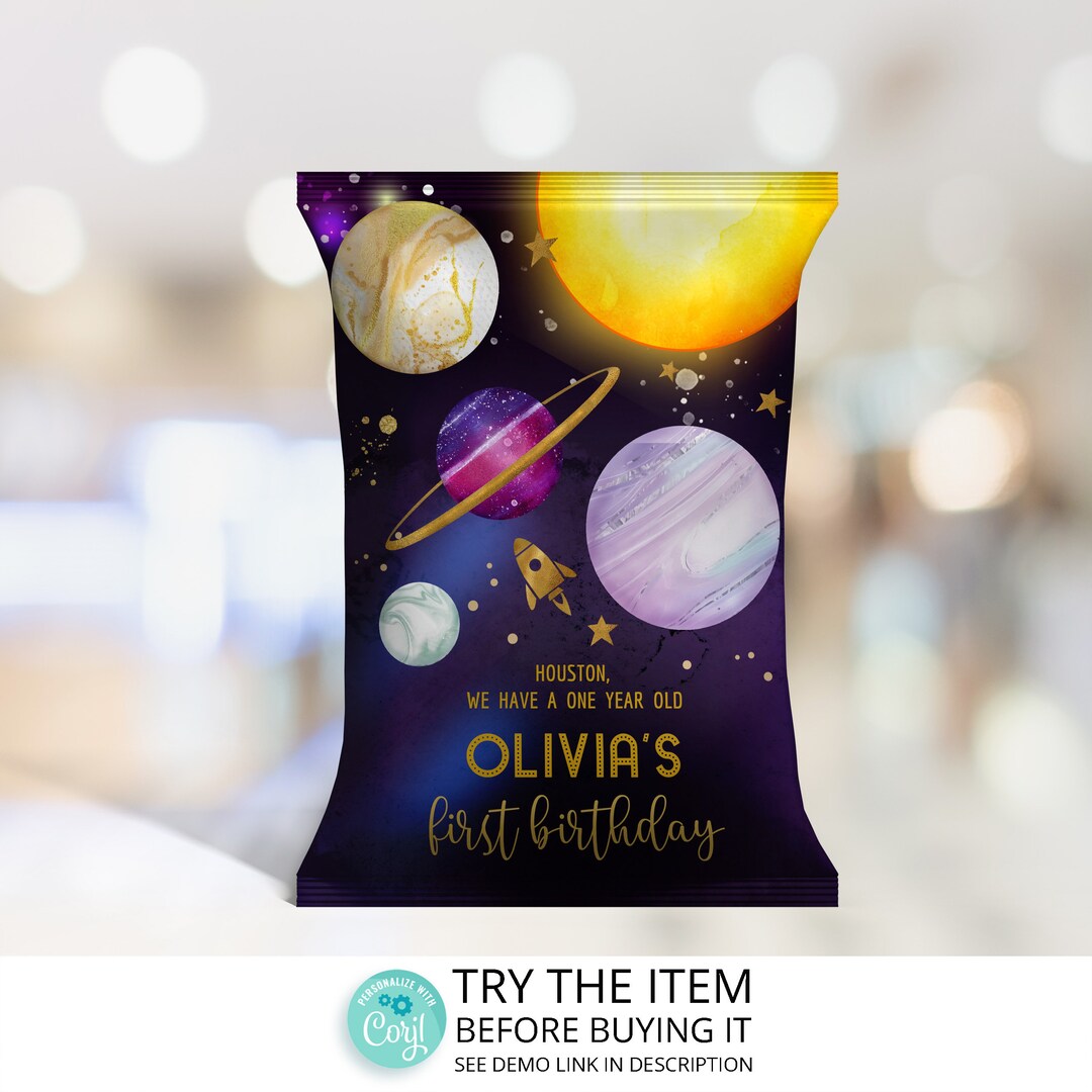 Outer Space Birthday Decoration Chip Bag Template With Nutritional ...