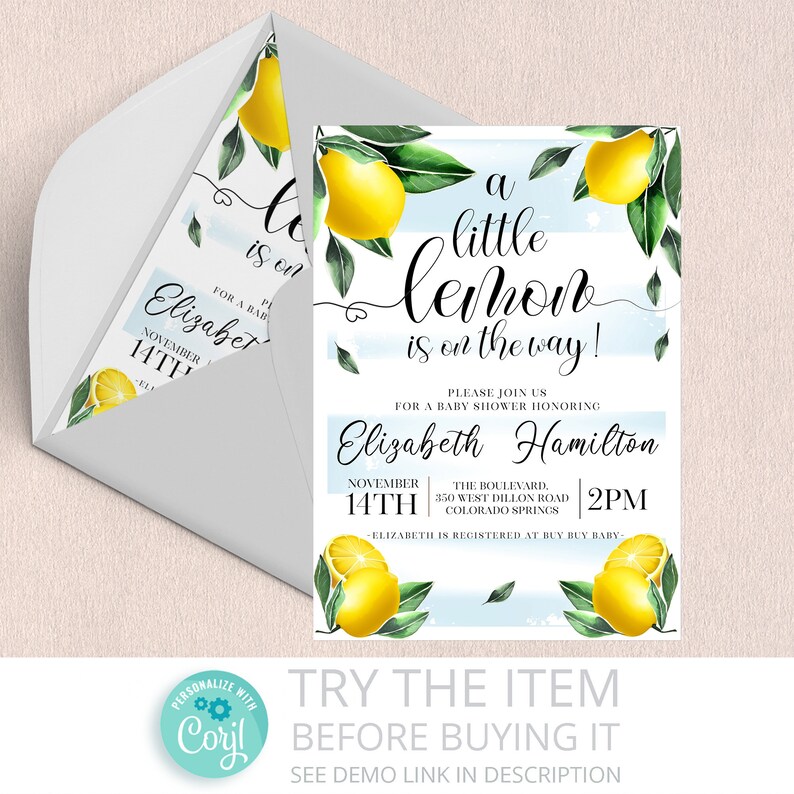Baby Boy Baby Shower Invitation Lemon. Lemon Theme Baby Shower - Etsy