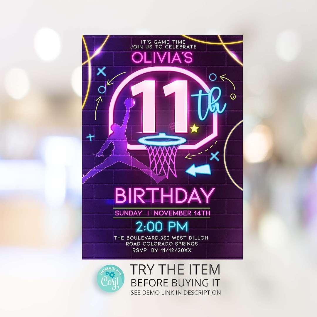 Neon Basketball Invitation Basketball Invite Basketball Party ...