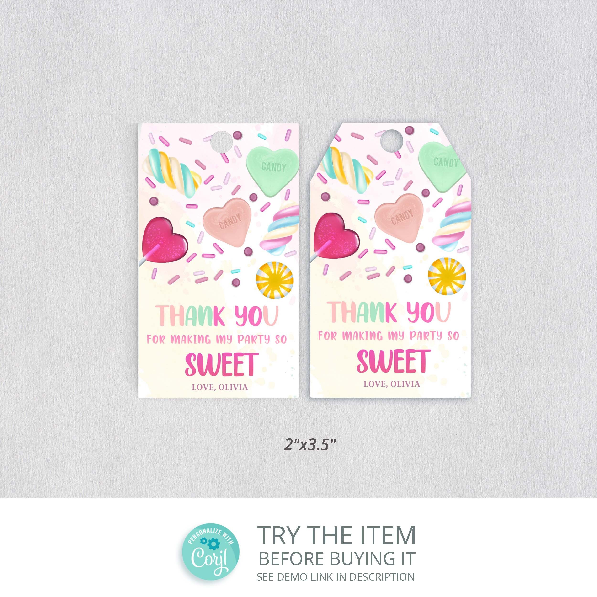 Editable Sweet One Birthday Tags. Candy Birthday Thank You Tags, Sweet ...