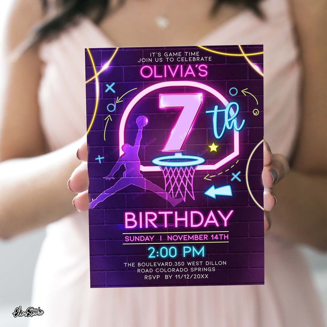 Neon Basketball Invitation Basketball Invite Basketball Party ...