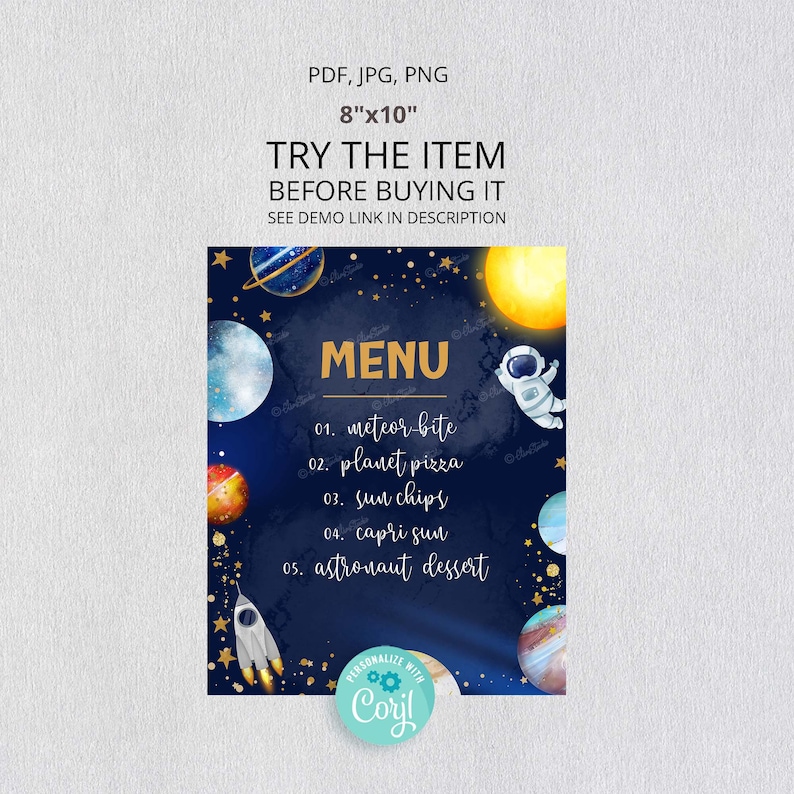 Editable Outer Space Menu Sign, First Trip Birthday Sign Template ...