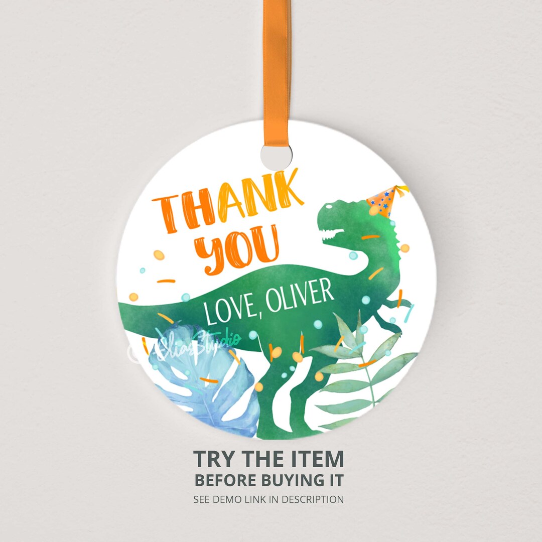 Editable T-rex Dinosaur Birthday Favors Tags, Dino Birthday Boy Thank ...