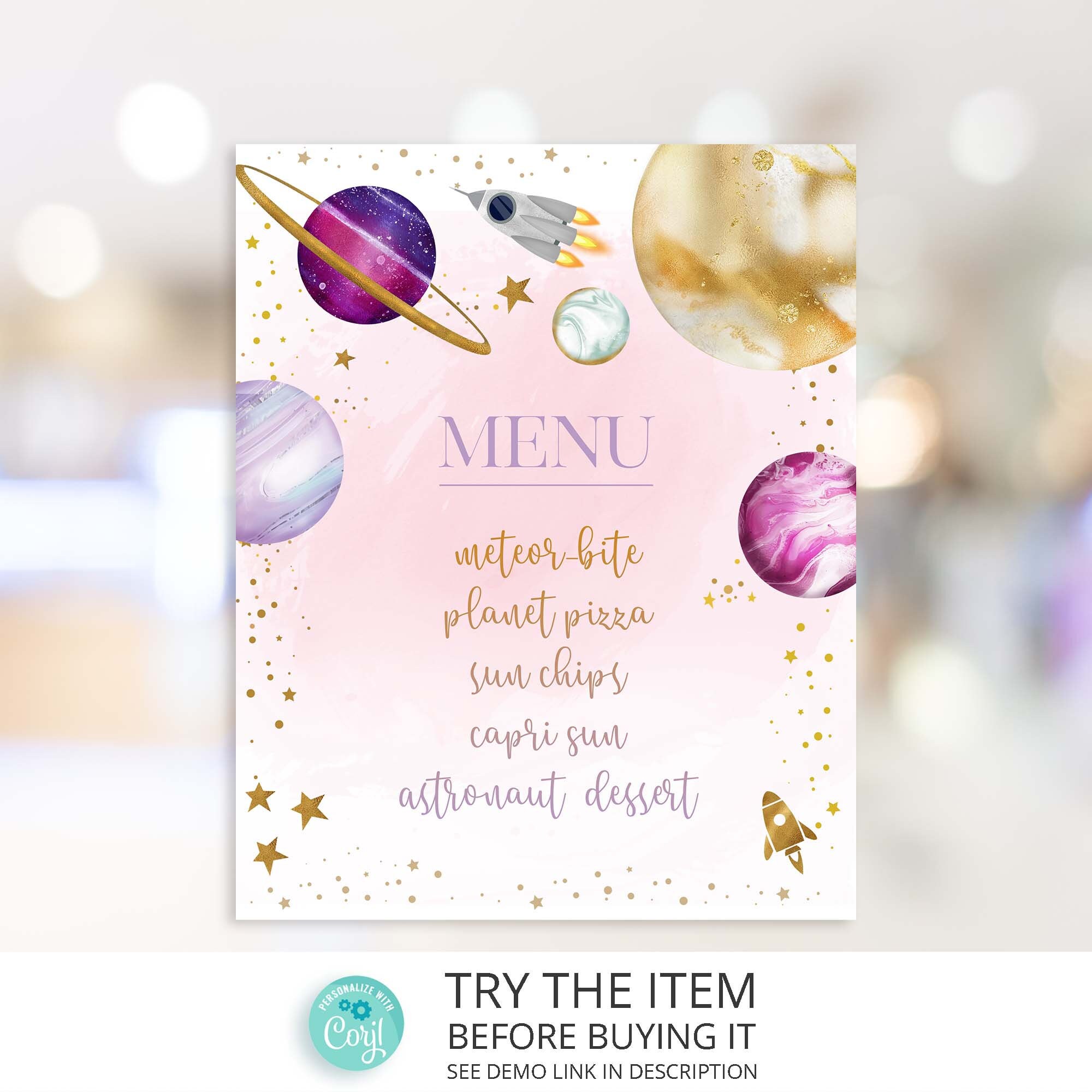 Editable Outer Space Menu Sign Corjl Template Printable Outer - Etsy