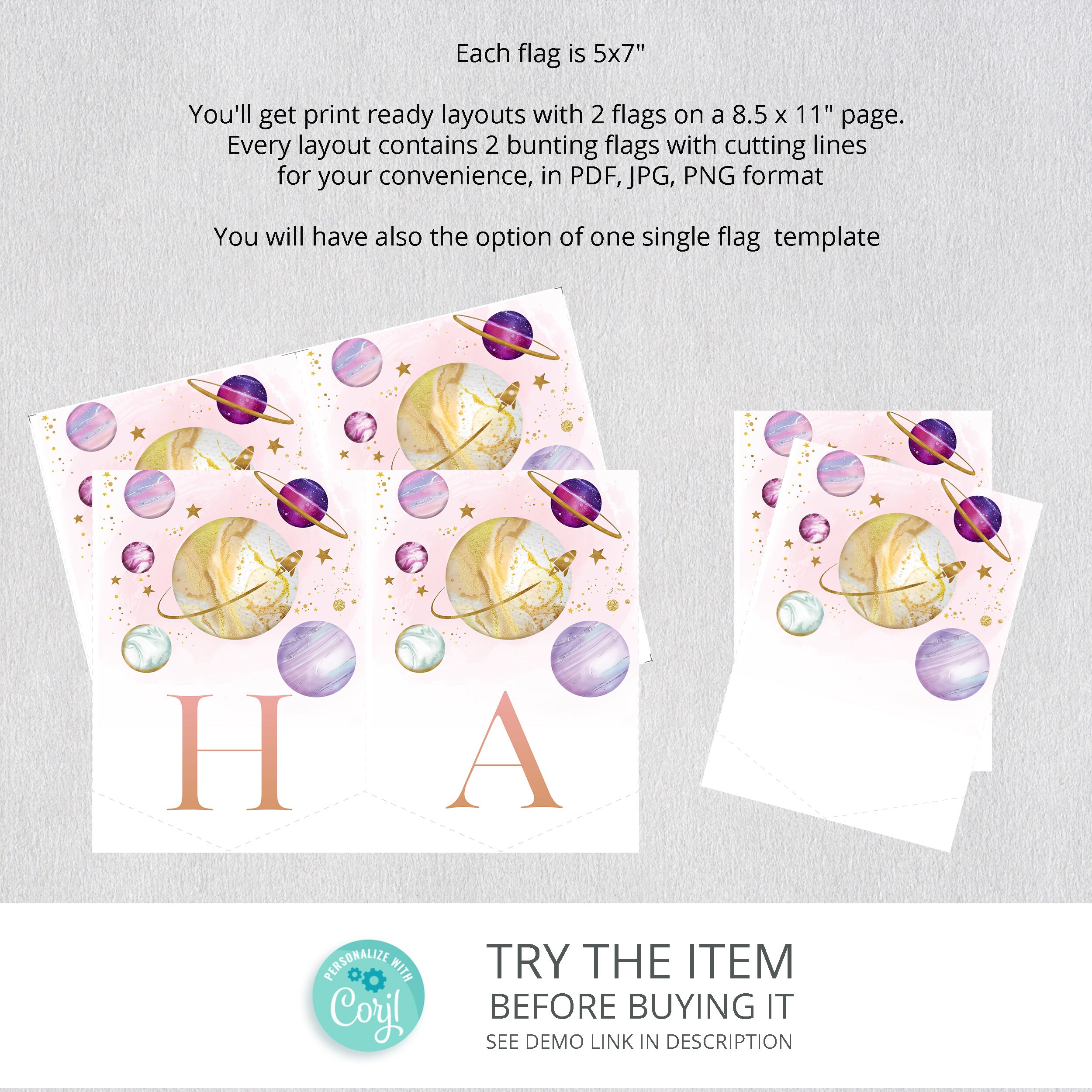 Editable Outer Space Birthday Banner Pink Gold Galaxy First - Etsy