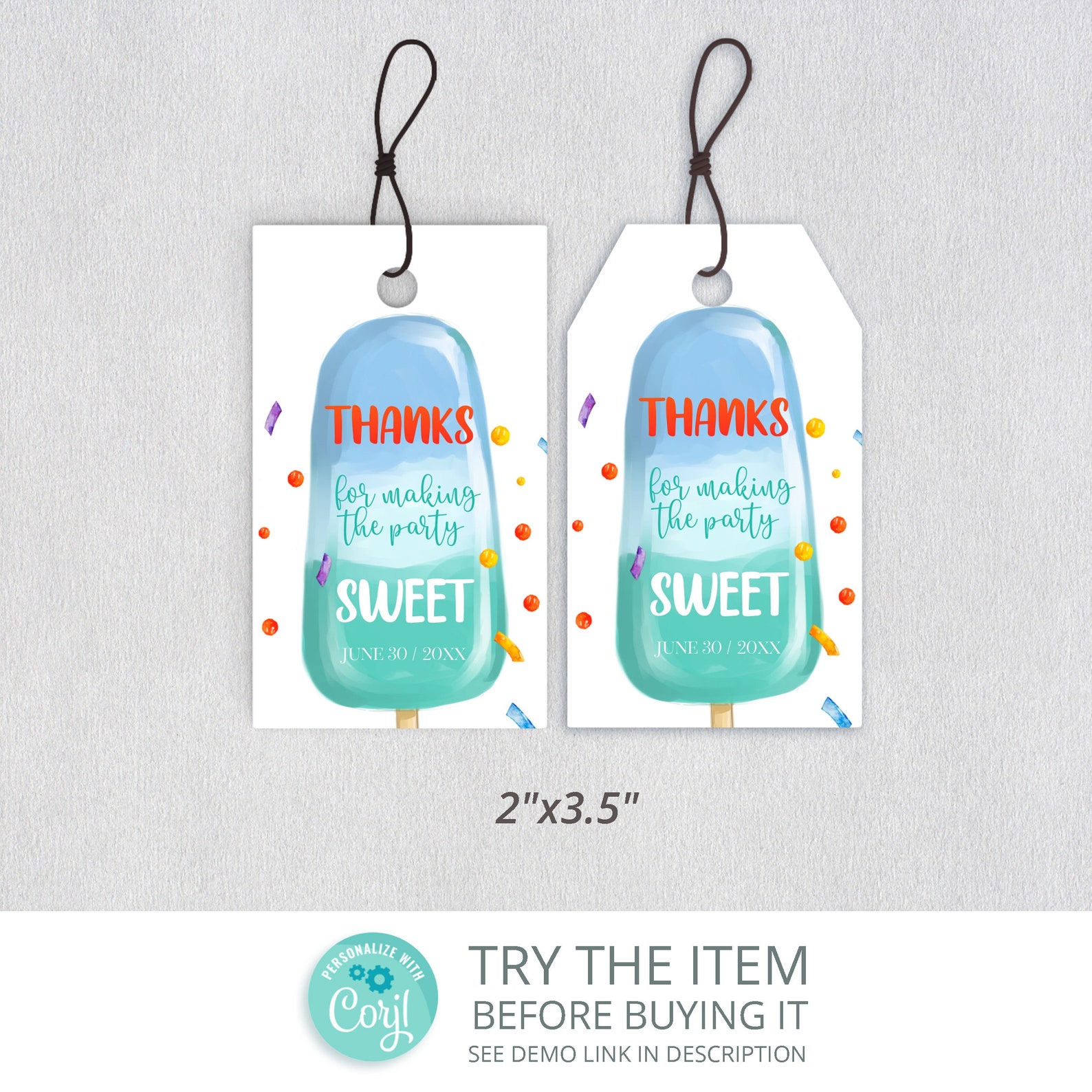 Popsicle Birthday Editable Thank You Tag Favor Tags Pop on - Etsy