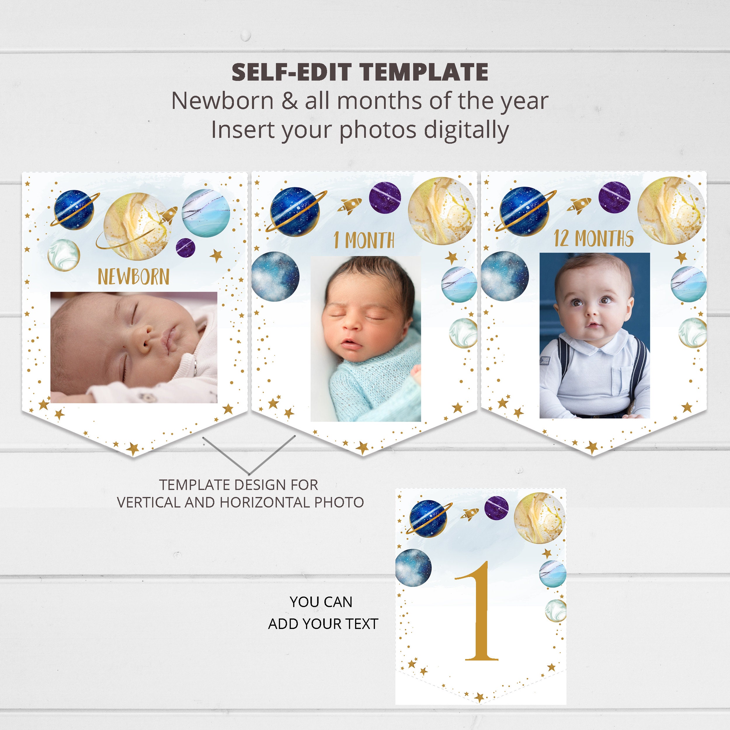 Editable Outer Space Birthday Banner Monthly Photo Banner | Etsy