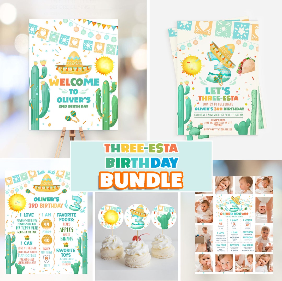 Three Esta Fiesta Birthday Party, Birthday Bundle Printable, 3rd ...