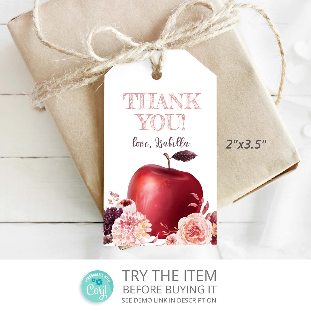 Apple Birthday Editable Thank You Tag, Apple of Our Eye Favor Tags Love ...