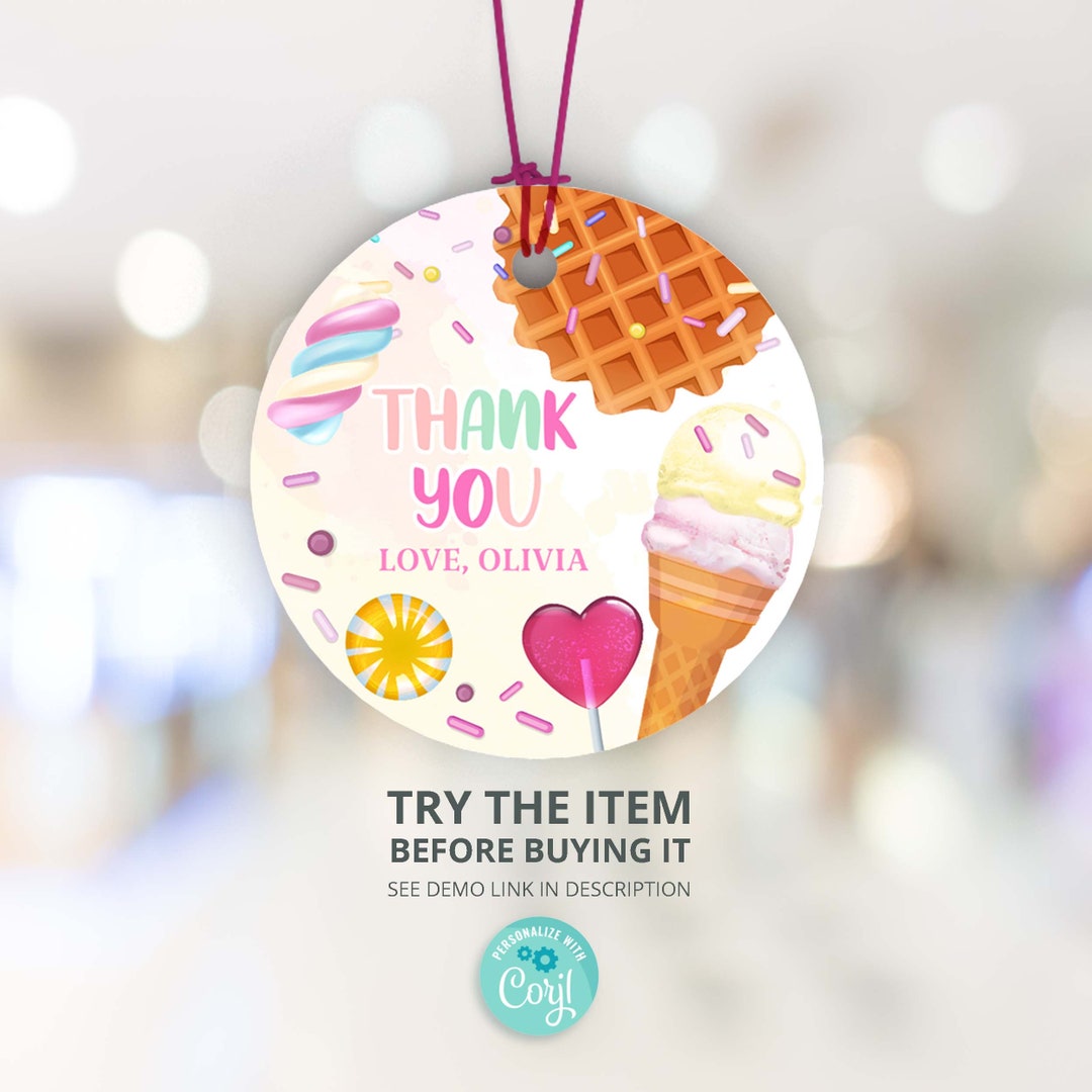 Editable Round Gift Tag Template Sweet One Birthday Candy Thank You ...