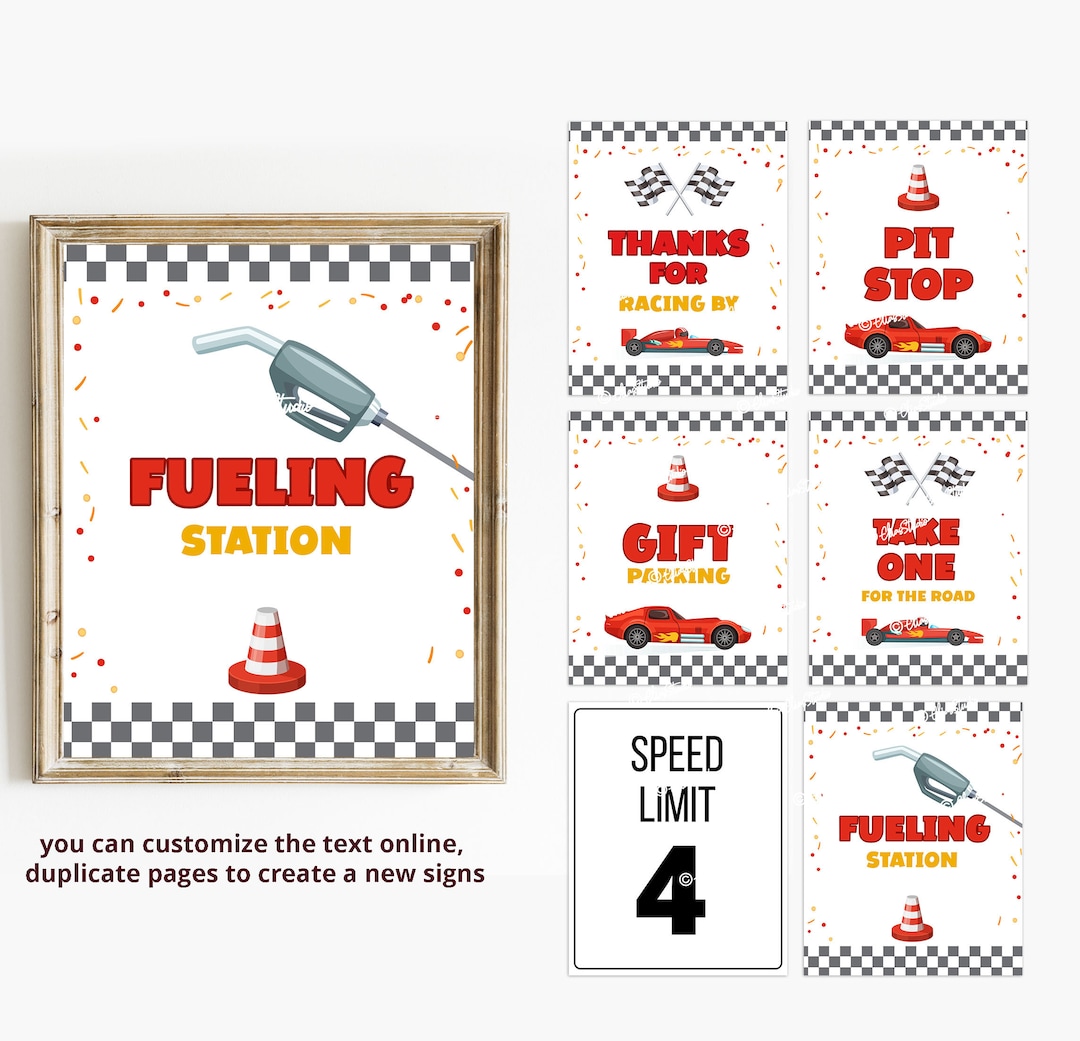 Racing Birthday Decorations, Sign Bundle, Table Signs Template, Race ...