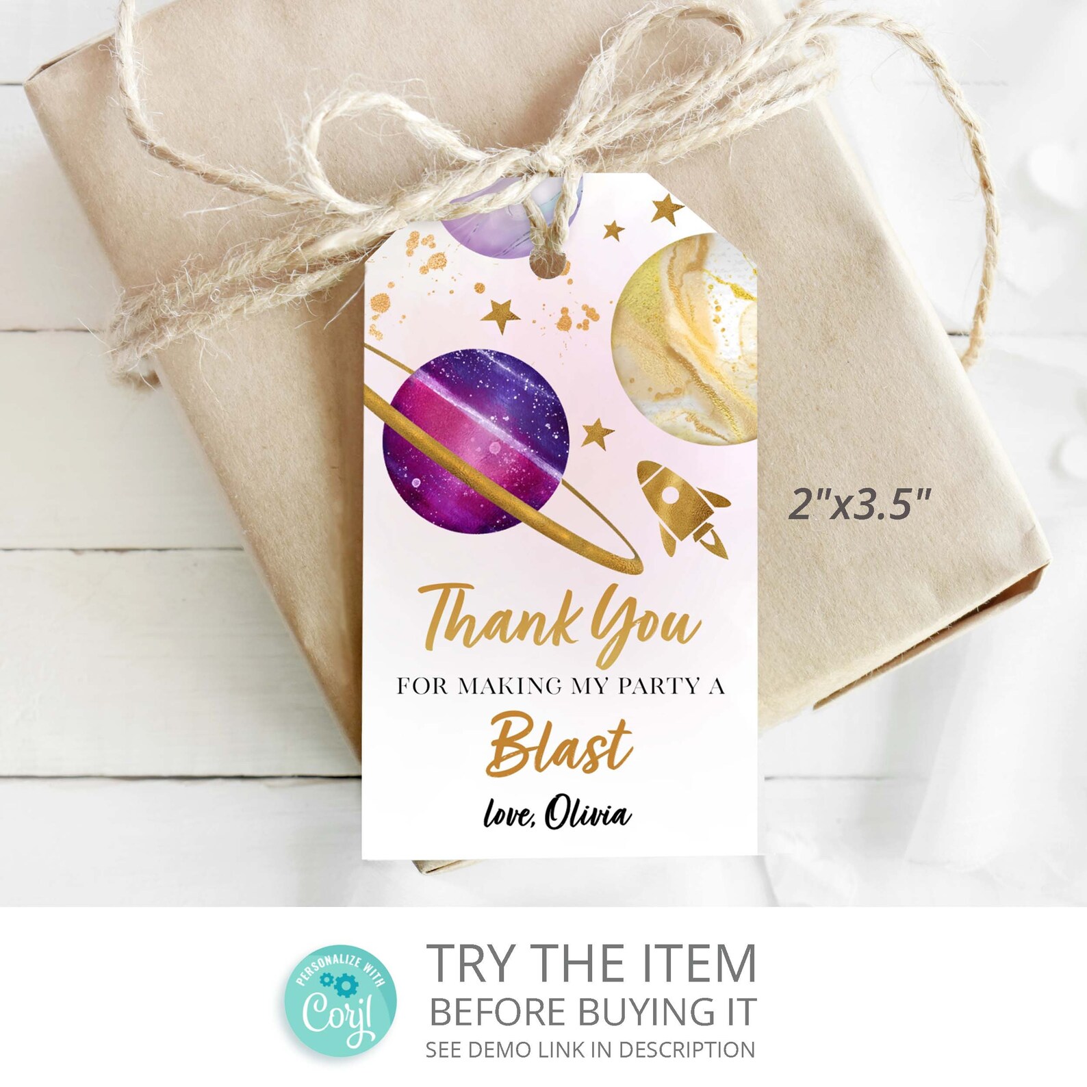 Editable Outer Space Favor Tags. Pink and Gold Space Birthday - Etsy