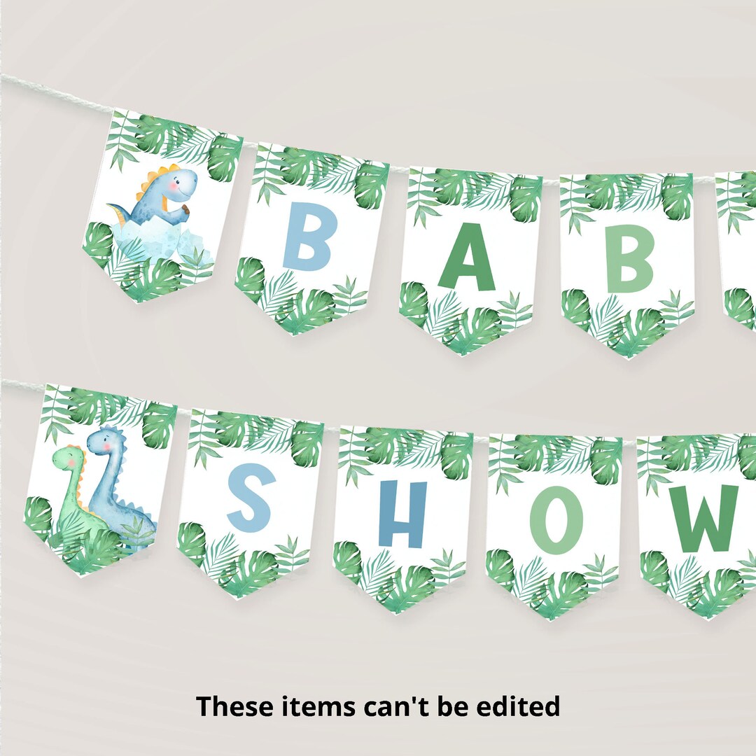 Dinosaur Baby Shower Bunting Banner Greenery Boho Dinosaur Pennant ...