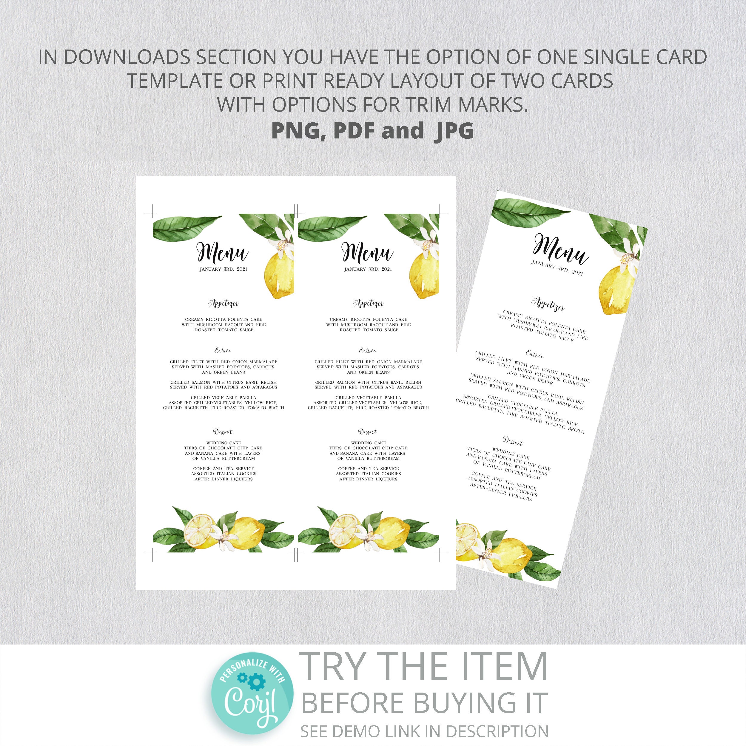 Menu Lemon Lemon Bridal Shower Menu Template Citrus Menu | Etsy