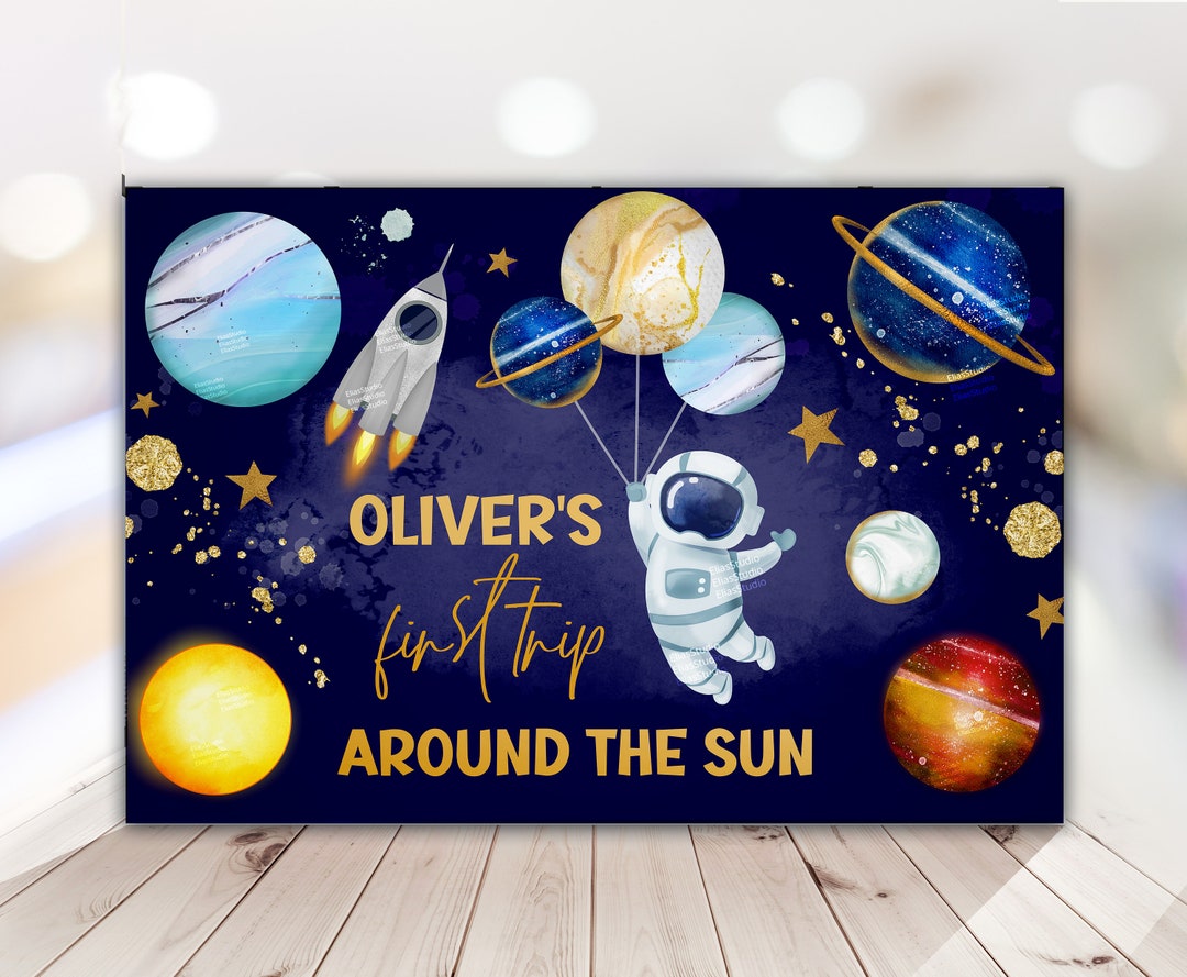 First Trip Around the Sun Editable Backdrop Banner Space Birthday ...