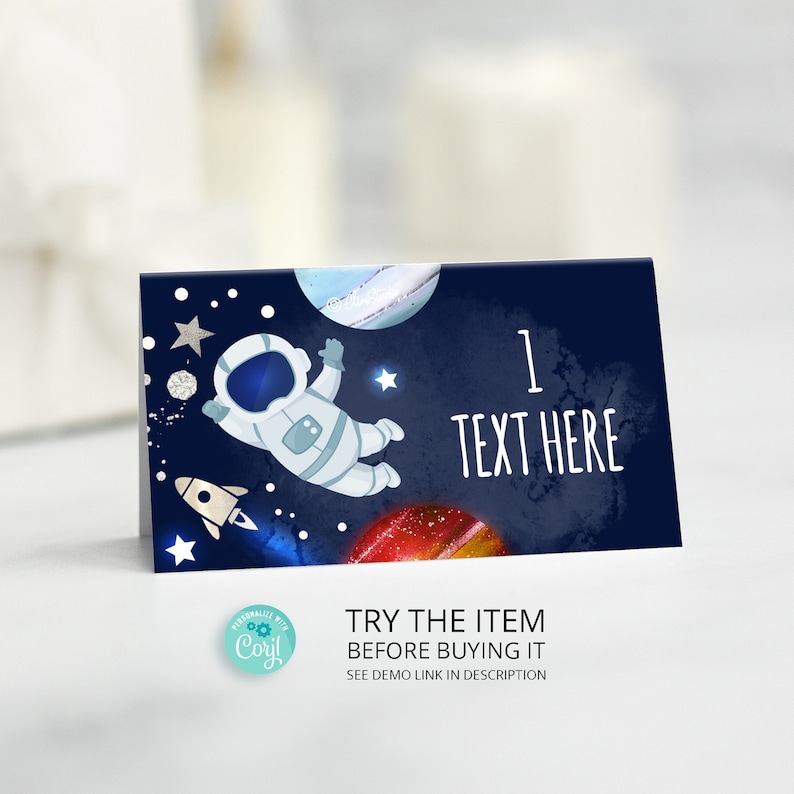 Editable Outer Space Birthday Place Cards, First Trip Around the Sun ...