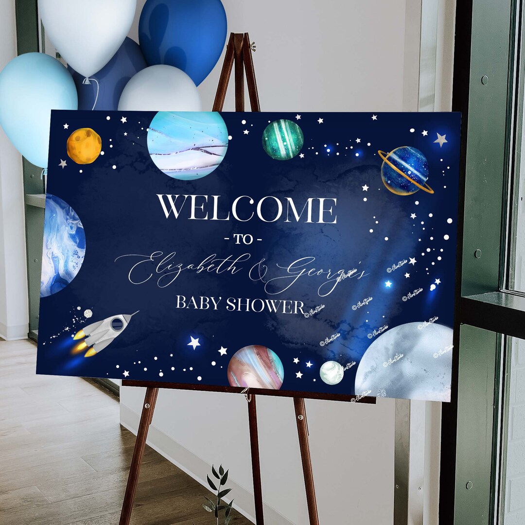 Space Baby Shower Sign, Welcome Sign Baby Shower, Galaxy Baby Shower ...