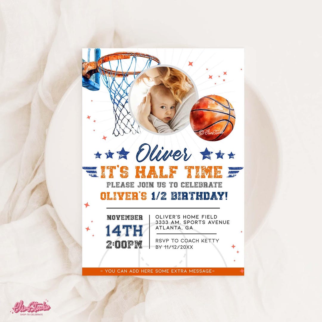 Half Birthday Boy Basketball Invitation, It's Halftime Half Birthday ...
