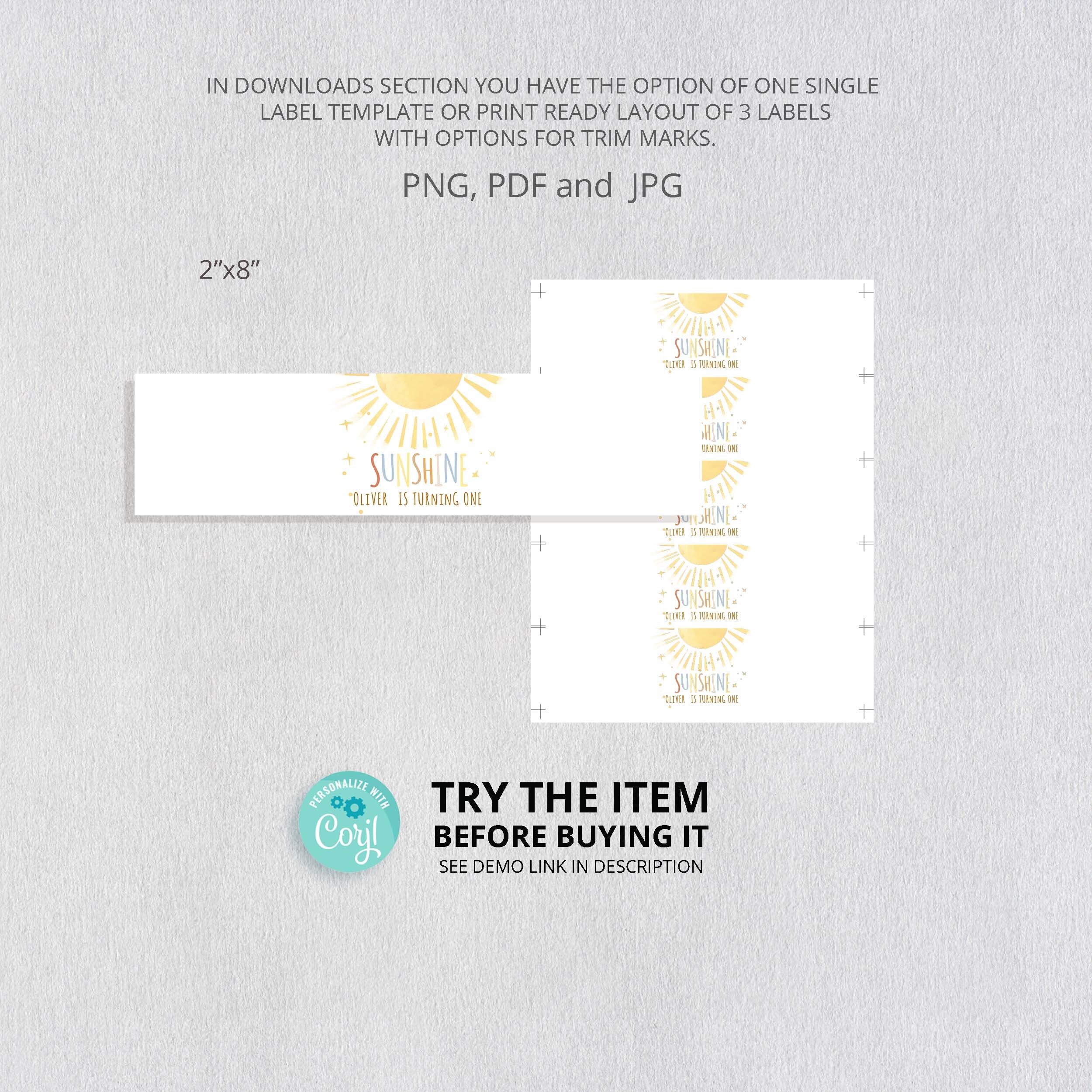 Editable Sunshine Water Bottle Labels Our Little Sunshine - Etsy