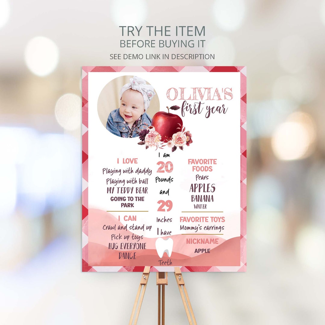 Editable Apple Birthday Milestones Sign Apple of Our Eye Decorations ...