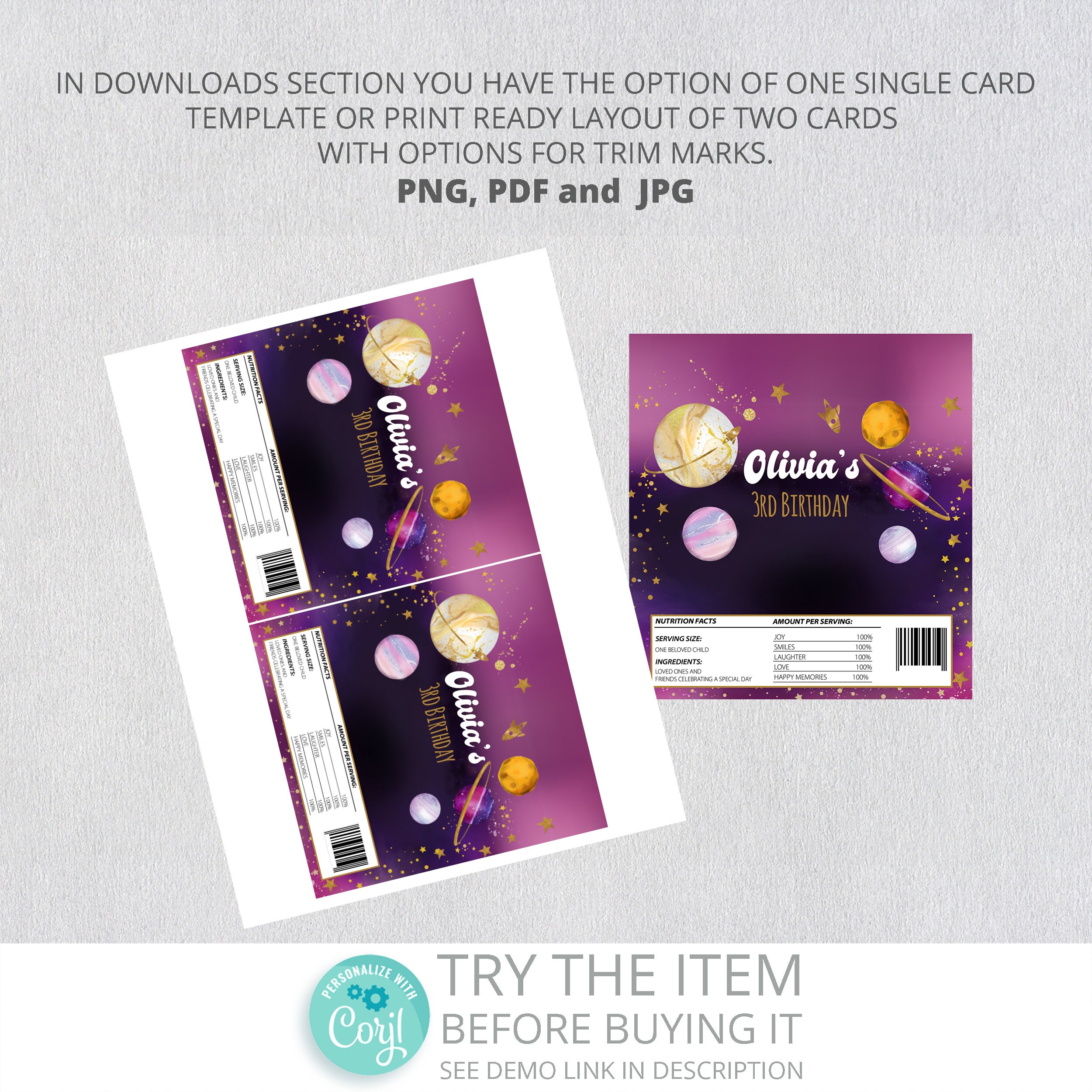 Editable Outer Space Chocolate Bar Wrapper Candy Bar | Etsy