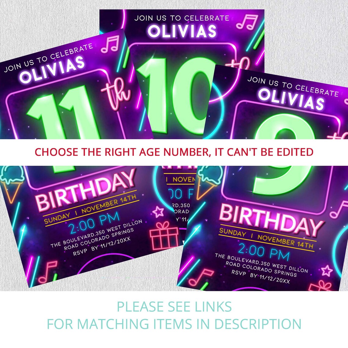 Neon Birthday Invitation Template Girl 10th Birthday Neon Glow Party ...