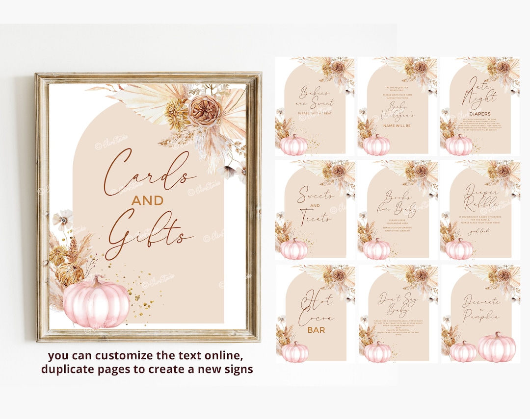 Boho Baby Shower Sign Bundle Editable, A Little Pumpkin Baby Shower ...