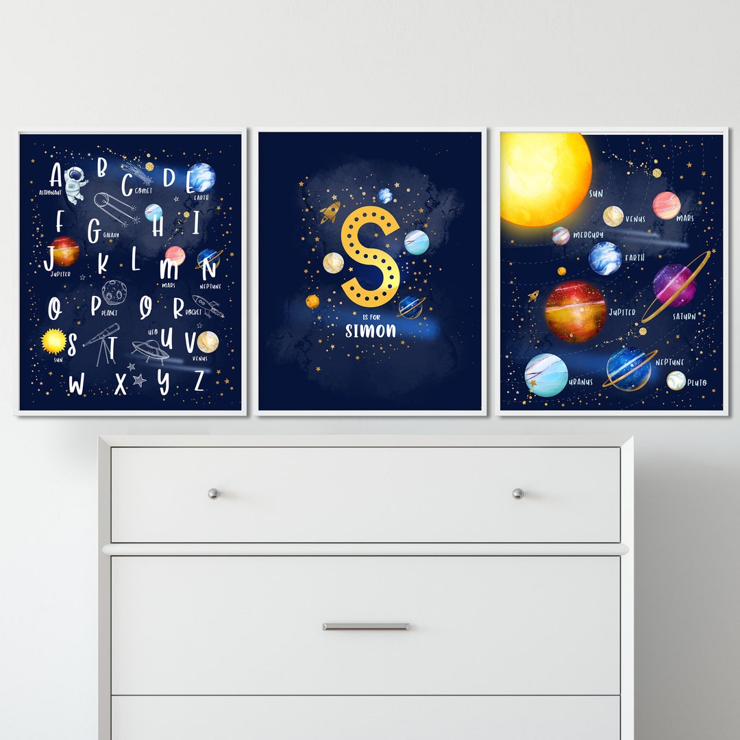 Nursery Sign Space Themed Wall Decor Set of 3 Printsspace Wall Art ...