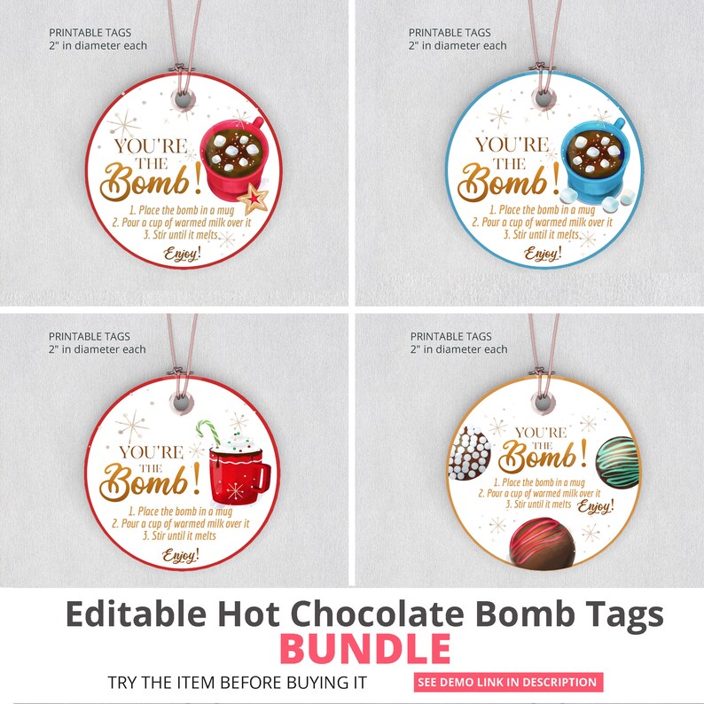 Christmas Editable Hot Chocolate Bomb Tags Bundle Chocolate - Etsy
