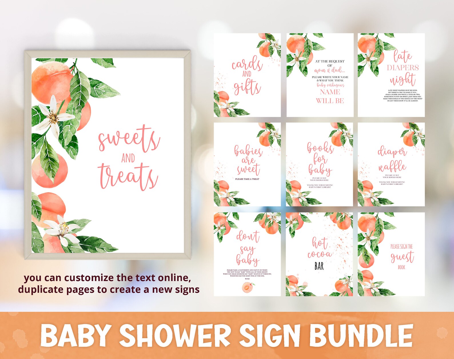 Editable Peach Baby Shower Sign Bundle Sweet as a Peach Baby - Etsy