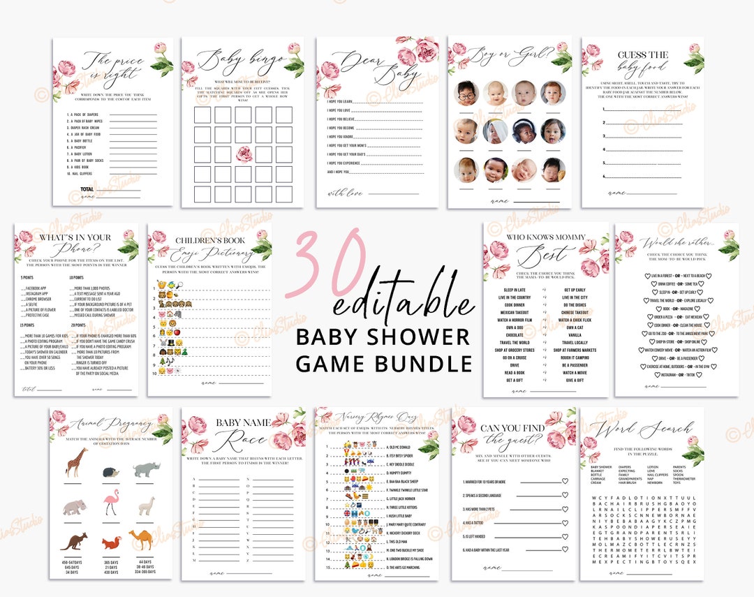 Flower Baby Shower, Game Bundle, Floral Baby Shower Games Printable ...