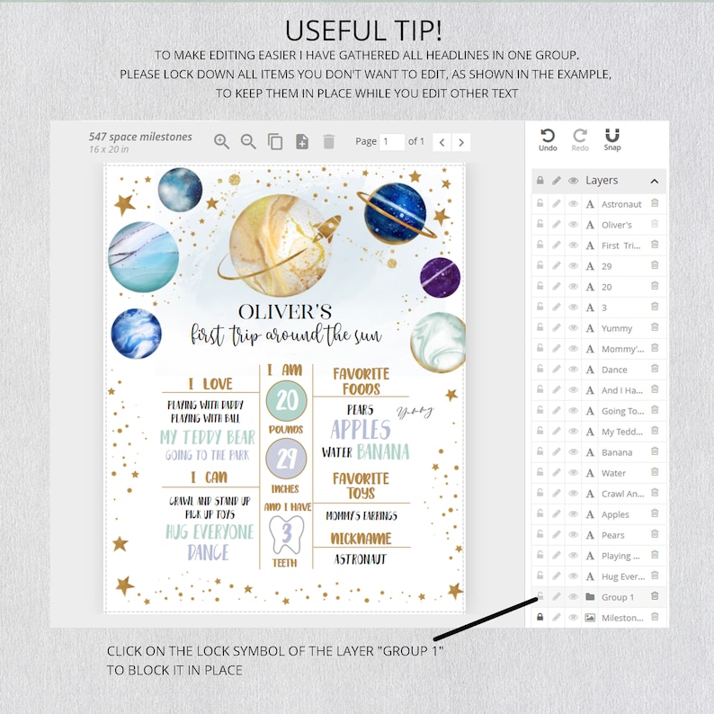 Editable Space Birthday Milestones Sign | First Trip Around the Sun Boy ...
