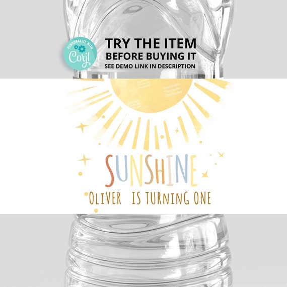 Editable Sunshine Water Bottle Labels Our Little Sunshine - Etsy