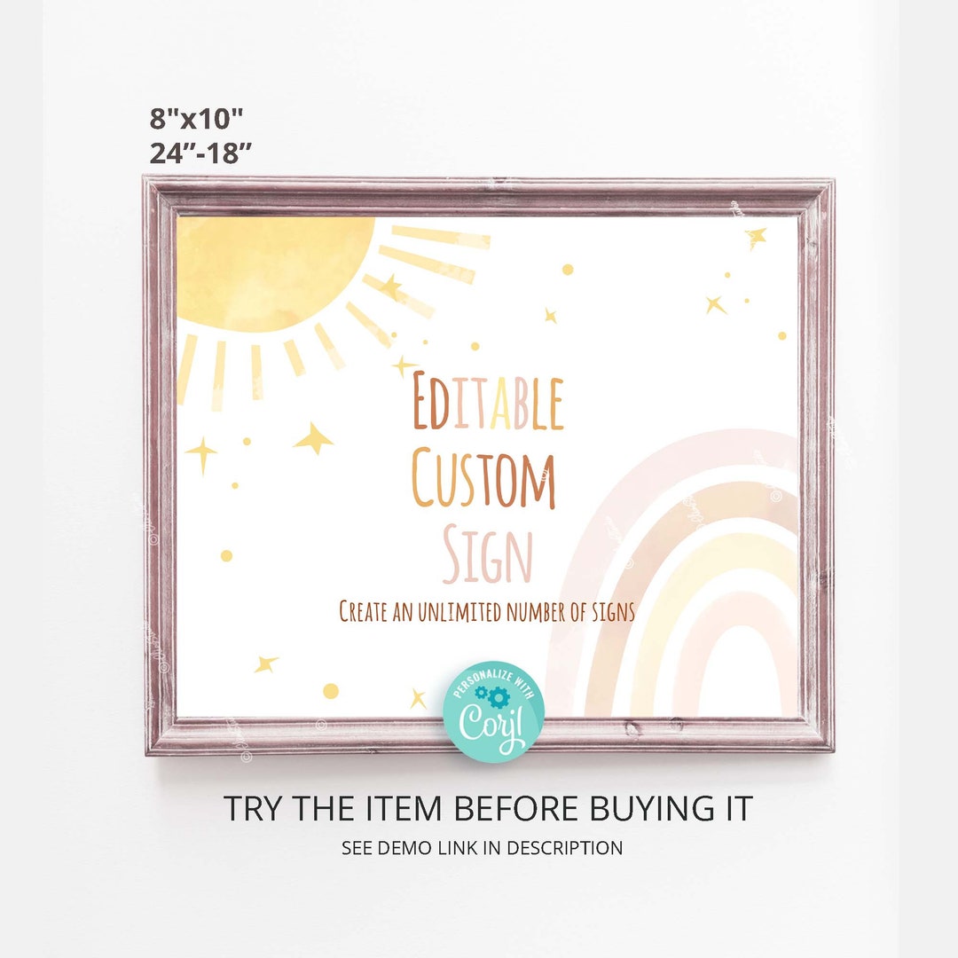 Boho Sun and Rainbow Editable Custom Sign Template Little Ray of ...