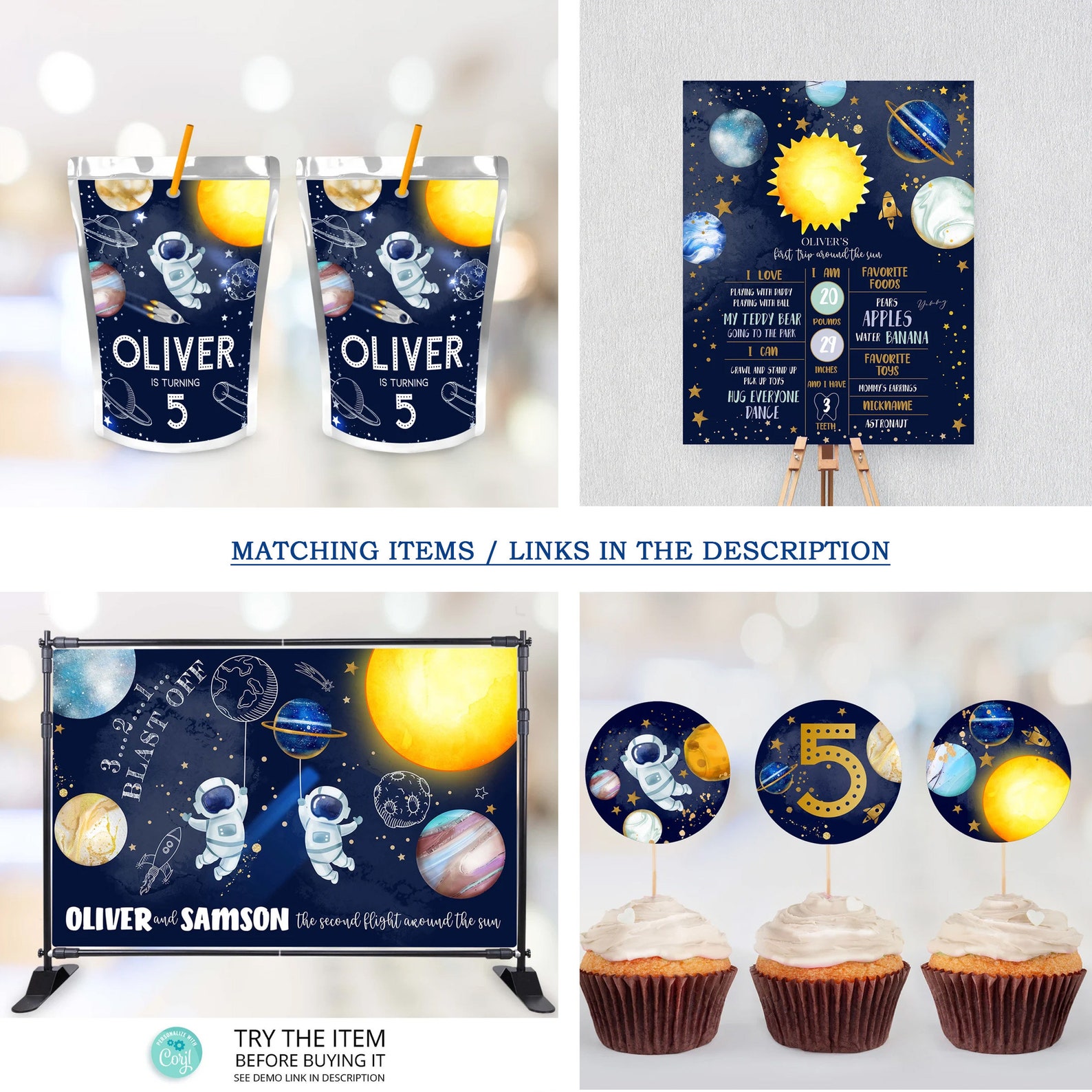 Editable Space Themed Twins Birthday Invitation First Trip - Etsy