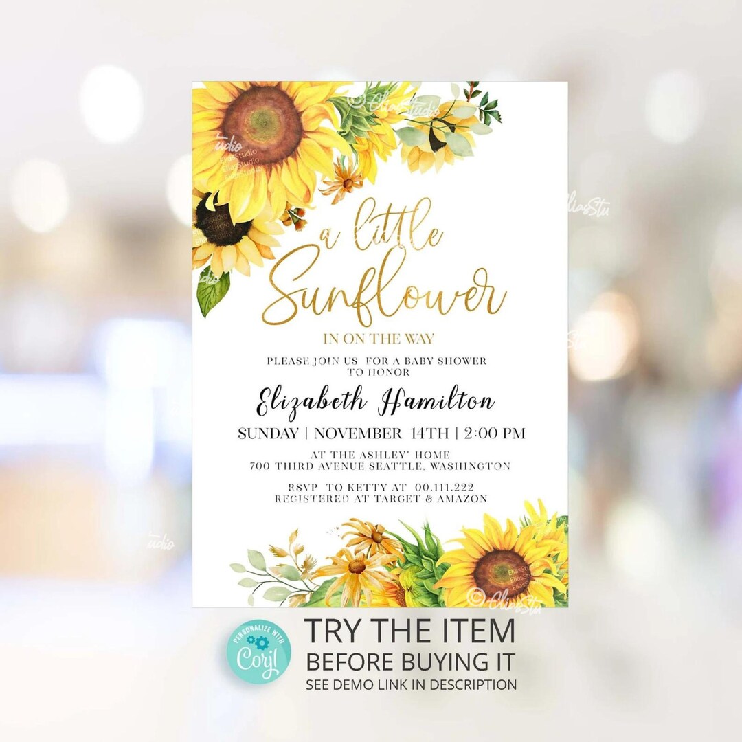 Editable Sunflower Baby Shower Invitation Template , Girl Rustic ...