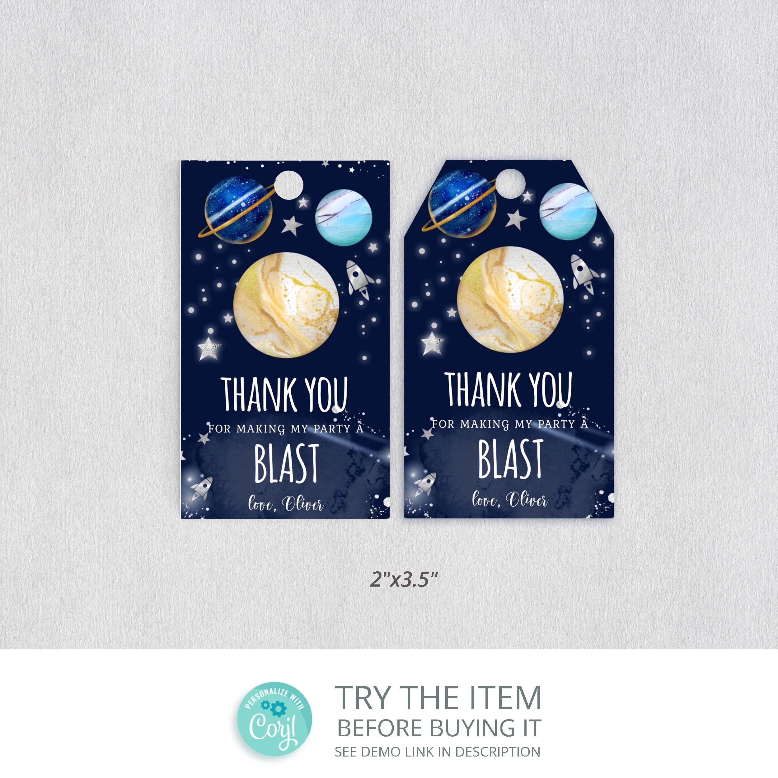 Editable Outer Space Favor Tags. Space Birthday Thank You - Etsy