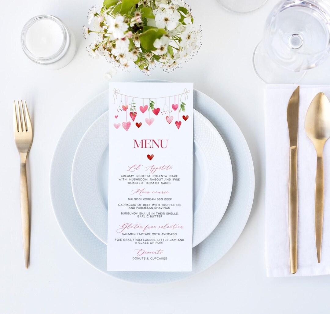 Valentine's Menu Template Printable Hearts Baby Shower INSTANT DOWNLOAD ...