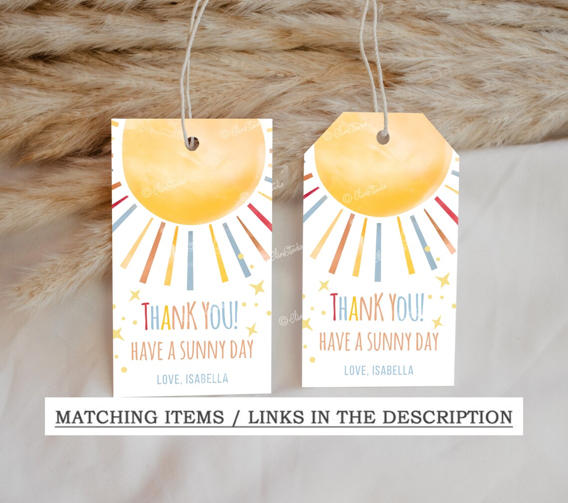 Editable Sunshine Birthday Thank You Tags Sunshine Baby Shower Favor ...
