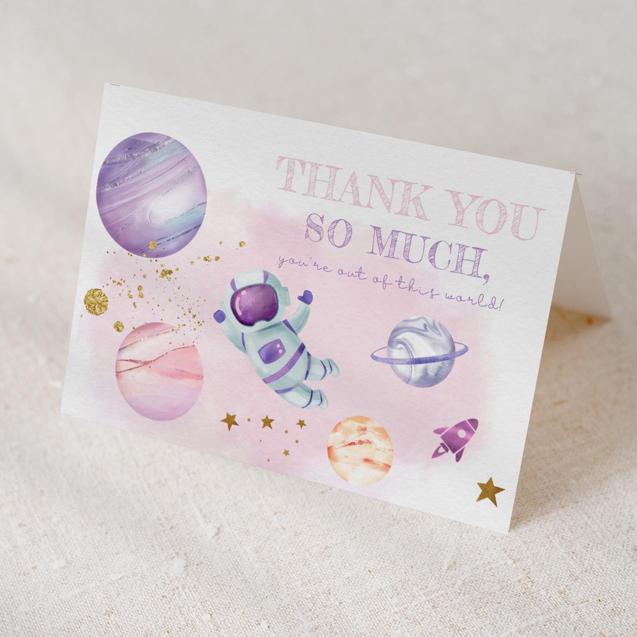 Outer Space Birthday Folded Thank You Card Template, Printable Thank ...