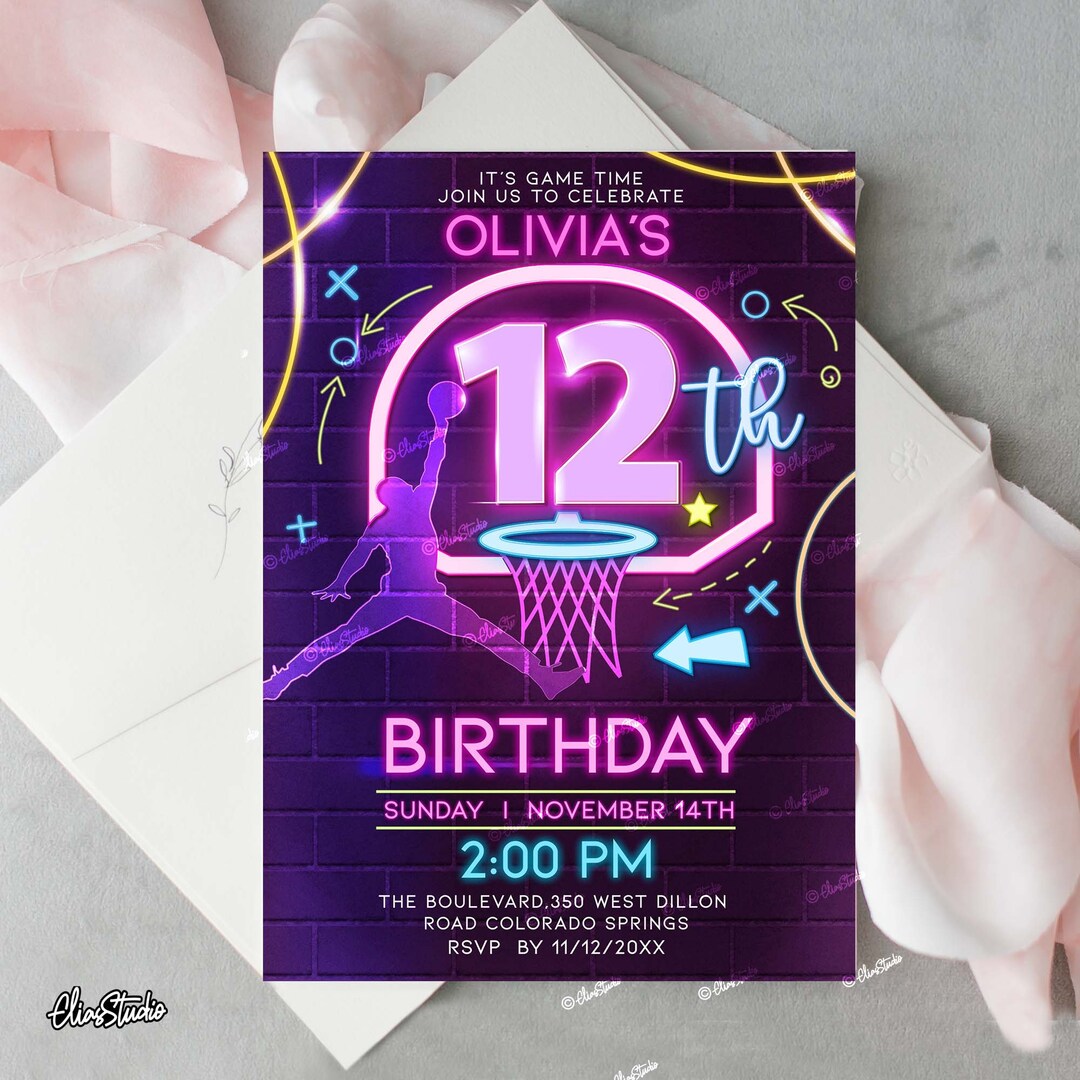 Neon Basketball Invitation Basketball Invite Basketball Party ...