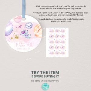 Editable Outer Space Favor Tags Space Birthday Girl Thank You Tags ...