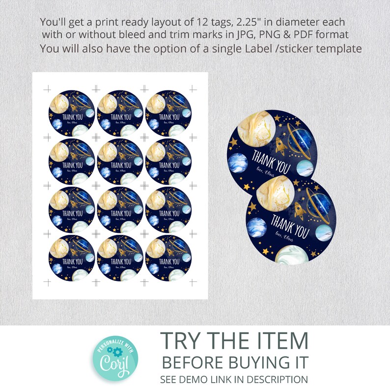 Editable Outer Space Favor Tags. Space Birthday Thank You - Etsy